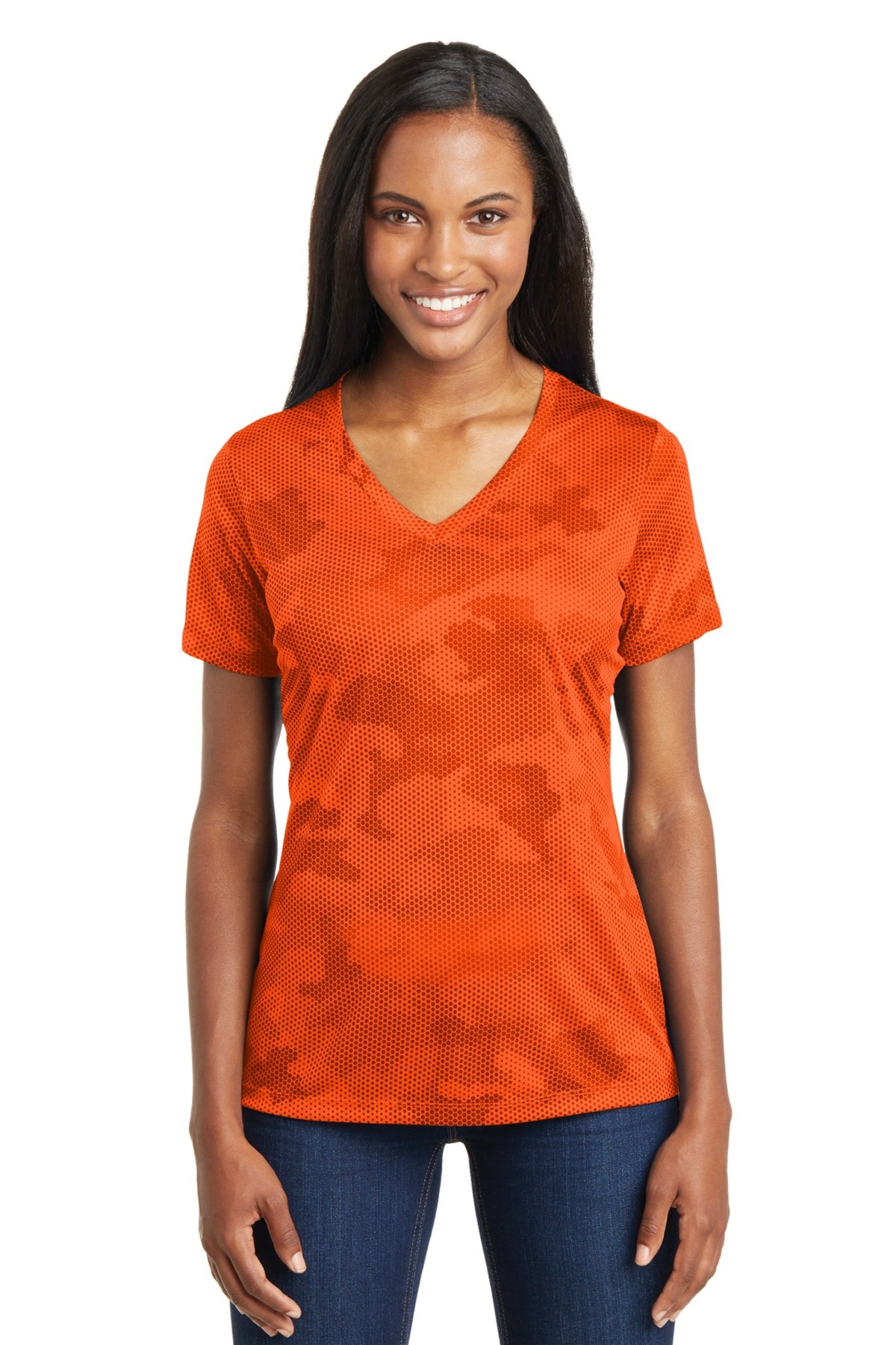 Sport-Tek Printed Women's CamoHex V-Neck Tee - Queensboro